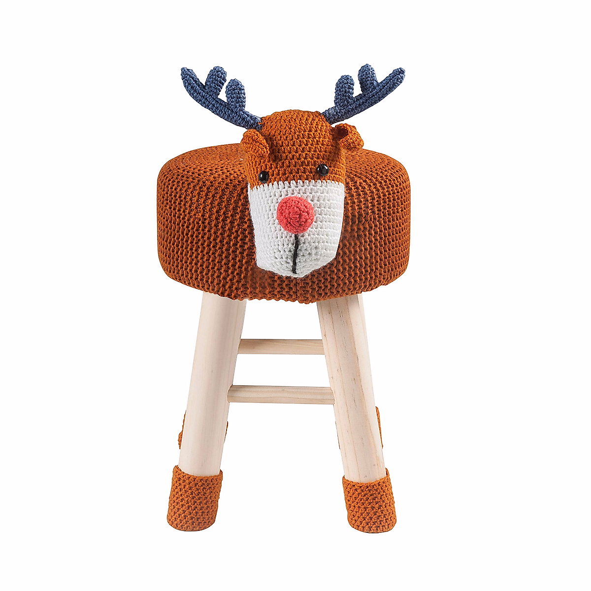 AC Pacific Woodland Deer Stool for Kids, Animal Themed Wooden Ottoman Chair with Soft Plush Fabric, Sturdy Pine Wood Legs, Ideal for Playrooms, Nurseries or Living Rooms, Cinnamon