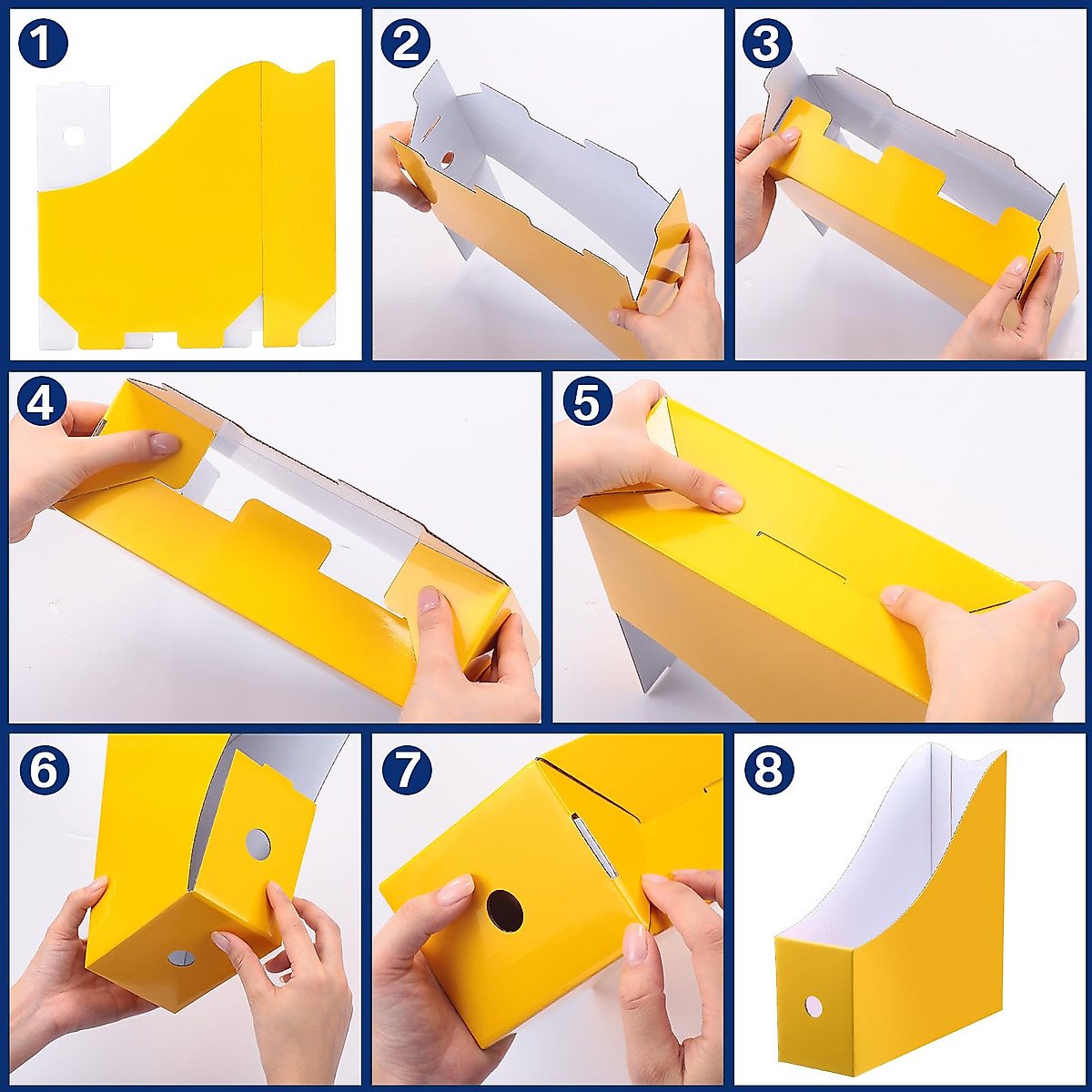 Yeaqee 48 Pcs Magazine File Holder Magazine Holder Bulk Foldable Cardboard Book Bins Desk File Holder Organizer Book Holder Boxes Cardboard Magazine Storage Box for School Office Desk, 8 Colors