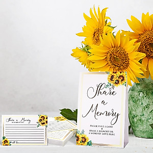 50 Pcs Sunflower Share a Memory Cards Sunflower in Memory Cards Sign Place Cards Seating Place Cards for Celebration of Life Decorations Wedding Funeral Bridal Shower Birthday Anniversary(Black Font)