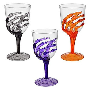 Halloween Skeleton Hand Plastic Goblets - Champagne Flutes - Stemless Cups - Perfect for Creepy Spooky Halloween Decorations and Haunted House - Choose Set of 3 Each (Goblets - Set of 3)