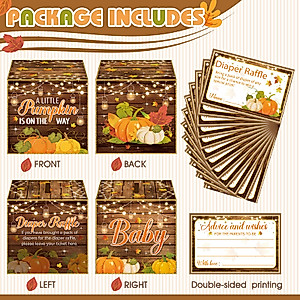 51 Pieces Fall Pumpkin Diaper Raffle Tickets with Diaper Raffle Card Box, Diaper Raffle Sign Advice and Wishes Diaper Party Raffle Insert Cards Baby Shower Decoration Neutral for Thanksgiving Game Kit