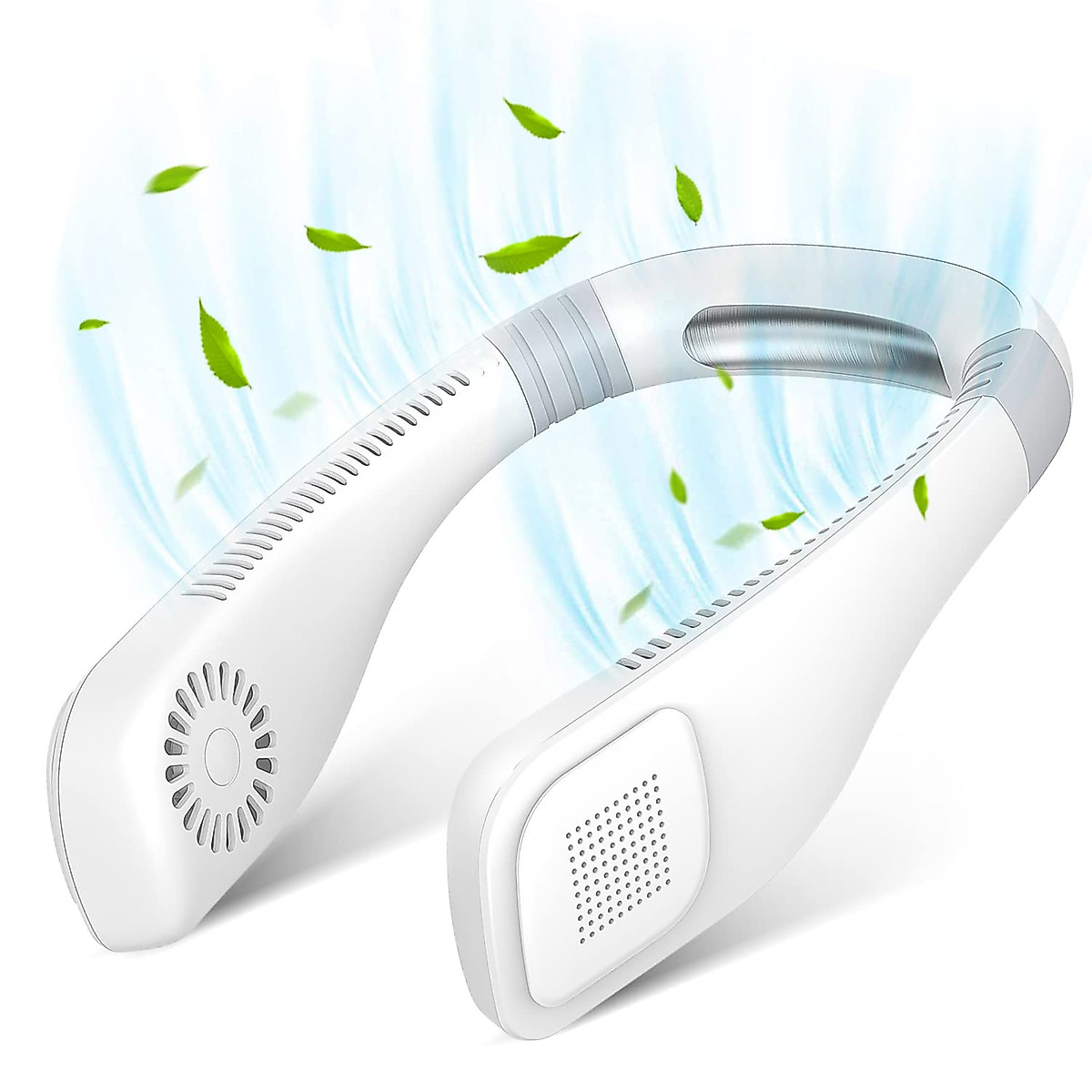 YUSSOT Neck Fan, Portable Neck Fan Rechargeable, Hands Free Bladeless Fan, Battery Powered Wearable Personal Fan, Low Noise Long Time Use 360° Cooling Bladeless Personal Cooling Fan, 3 Speeds White