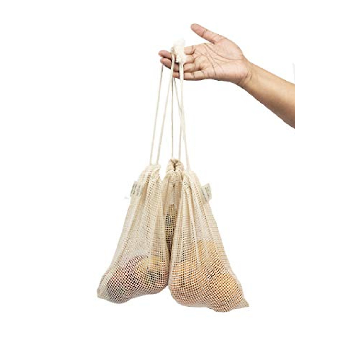 WHITEWRAP Reusable Mesh Bags with Drawstrings | 10”x18” Large |6-Pack |Eco Friendly Bags, Food Storage, Natural Cotton, Biodegradable Fabric Bags, Snack Bags, Cloth Bags, Gift Bag for Halloween