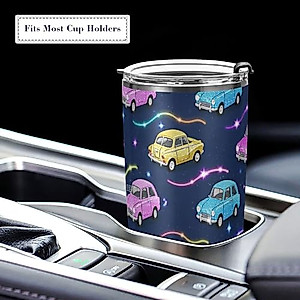 HXshaoye Fake Glitter cartoon car navy blue Stainless Steel cups with lids reusable with Lid and Straw Camping Mug for hot and cold drinks flip straw tumbler botella de agua para gym