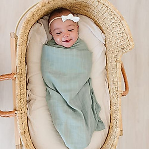 Organic Baby Muslin Swaddle Blankets for Boy or Girl - Eucalyptus Leaves and Sage Swaddle Blanket 2 Pack - Soft Organic Cotton and Natural Bamboo Muslin, XLarge and Breathable, Boho Baby, 47" X 47"