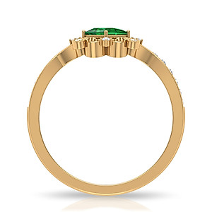 Rosec Jewels Certified Emerald Vintage Inspired Engagement Ring, AAA Quality, Natural Emerald Diamond Art Deco Ring, 14K Yellow Gold, Size:US 7.00