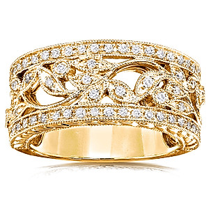 Kobelli Vintage Style Diamond Fashion Floral Band 1/4 CTW in 14K Yellow Gold, Size 6.5, Yellow Gold