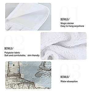 World Map Anchor Hand Towel Hanging Kitchen Towels Lighthouse 2PCS Dish Cloth Tie Towel Absorbent Oven Stove Washcloth with Loop for Bathroom Home Decorative