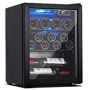 Garvee Wine Fridge 16 Bottle Capacity, Wine Cooler Temperature 7 Levels Adjustable, Temperature Range 40~61°F, Wine Cooler Refrigerator for Red White Wine, Champagne, Beer with Blue Interior Light