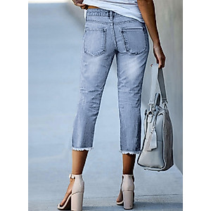 Sidefeel Jeans for Women Trendy 2024 High Waisted Stretchy Straight Leg Capri Denim Pants Sky Blue Size 18