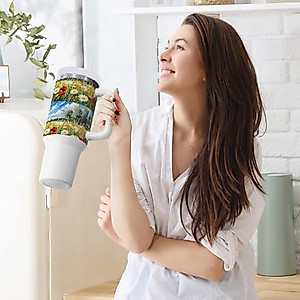 Bokkoy An Oil Painting Of Wildflowers 40oz Tumbler with Handle and Straw Stainless Steel Tumbler with Lid Reusable Vacuum Insulated Cup