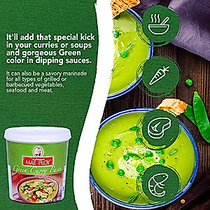Mae Ploy Green Curry Paste, Authentic Thai Green Curry Paste for Thai Curries & Other Dishes, Aromatic Blend of Herbs, Spices & Shrimp Paste, (14oz Tub) (25469)