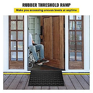 VEVOR Rubber Threshold Ramp, 3" Rise Threshold Ramp Doorway, 3 Channels Cord Cover Rubber Solid Threshold Ramp, Rubber Angled Entry Rated 2200 Lbs Load Capacity for Wheelchair and Scooter