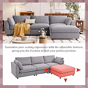 Ball & Cast 113" Modern Upholstery Convertible Sectional Sofa with Adjustable Footrest,Cozy Reversible Chaise Couch W/Sloped Armrest,Deep Seat Design,Modular Furniture for Livingroom Home,Gray