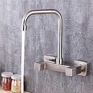 Faucets,Wall-Mounted Kitchen Spin Hot and Cold Faucet Bathroom Bathtub 304 Stainless Steel in-Wall Faucet Cold Heat (A) (C)