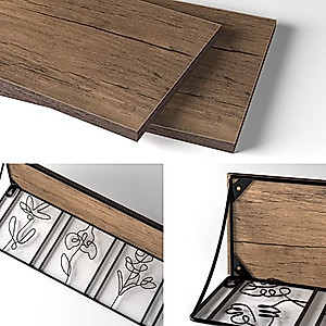 QUTREY Plant Wall Art Floating Shelves Set of 2, Minimalist Metal Abstract Decor Rustic Wooden Shelf for Living Room, Bedroom, Bathroom