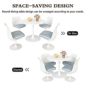 DKLGG White Round Dining Table, 31.5" Tulip Table Kitchen Dining Table 2-4 People with MDF Table Top & Pedestal Base, Mid-Century End Table Leisure Table Coffee Office Living Room Table