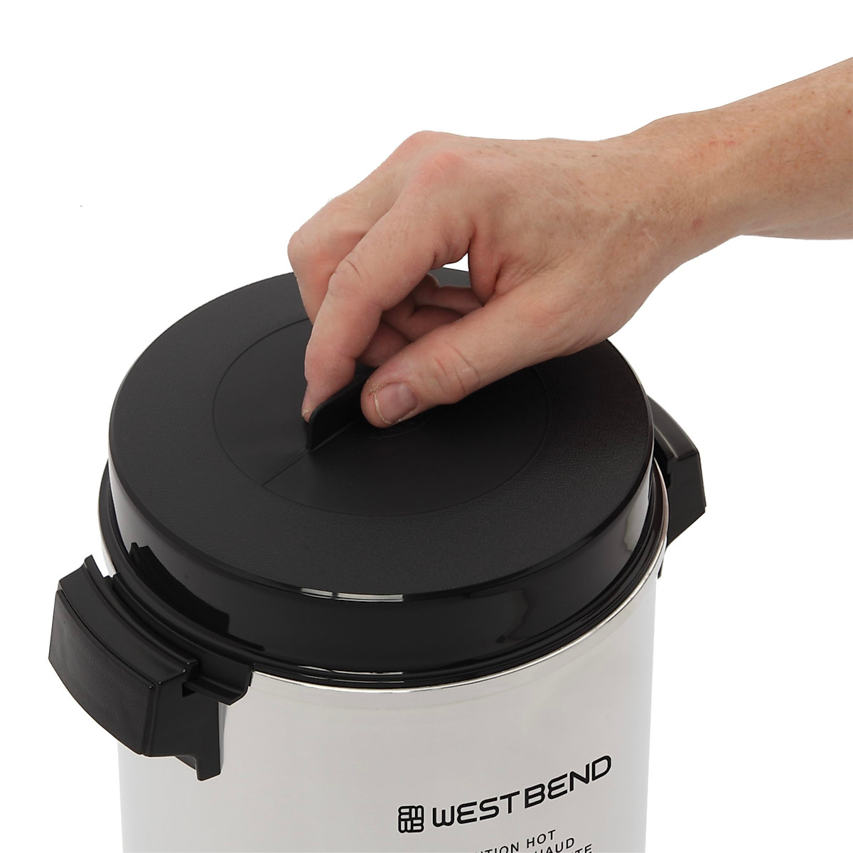 West Bend 58002 Highly Polished Aluminum Commercial Coffee Urn Features Automatic Temperature Control Large Capacity with Quick Brewing Easy Prep and Clean Up, 42-Cup, Silver