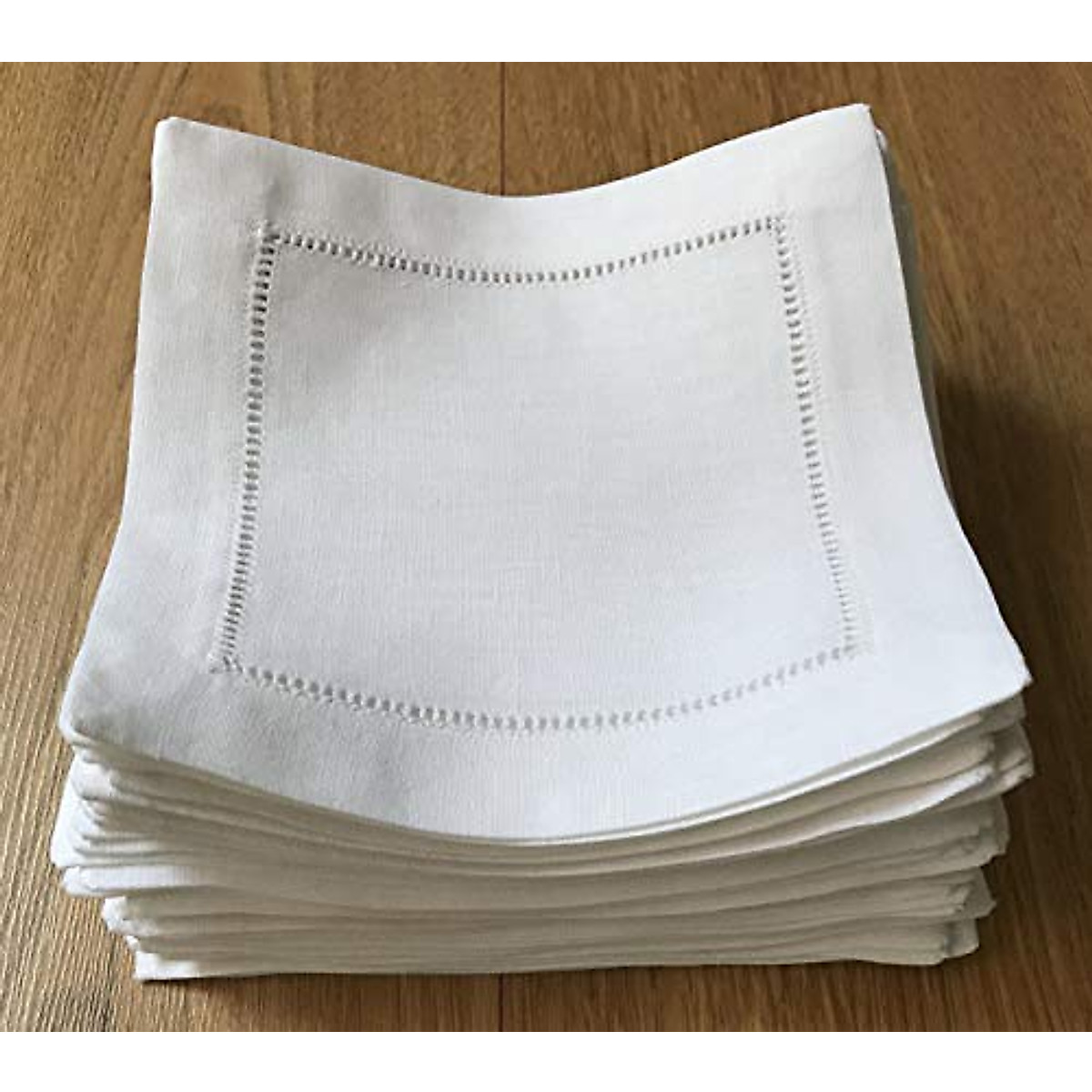 White Linen Cocktail Napkin 6"x6" Set of 50 Linen Cloth Napkin Coasters-Ladder Hemstitch 100% Linen Beverage Party Napkin Coaster Super Value Bulk 50 Pack