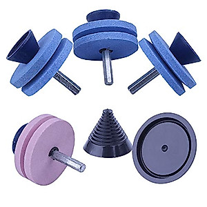 Adefol 4 Pcs Double Layer Lawn Mower Blade Sharpener with Blade Balancer for Any Power Drill Hand Drill High Temperature Resistance Not Easy Damage