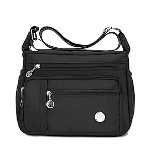 KEEPOP Crossbody Bag for Women, Multi Pocket Waterproof Lightweight Nylon Purse Shoulder Bag Black L