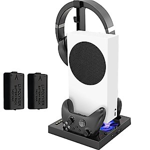 Joso Cooling Fan Vertical Stand for Xbox Series S, with Dual Controller Charging Station, Headset Stand, 1400mAh Rechargeable Battery Pack - Black