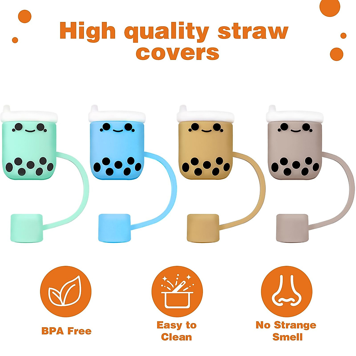 8PCS Straw Cover Cap for Stanely Cup, 0.4Inches Cute Bubble Tea Drinking Straw Cover, Silicone Dust-Proof Straw Protector Topper Stanley Accessories