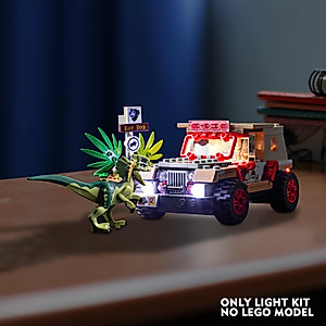 LocoLee LED Light Kit Compatible withLego Dilophosaurus Ambush 76958 (NO Model), DIY Decor Lighting Compatible with 76958 Lego Dinosaur Jeep Car (ONLY Lights)