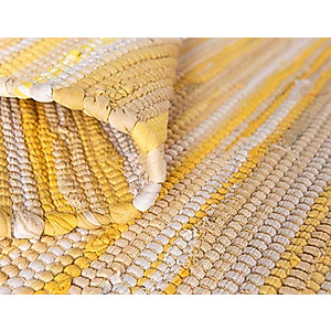 Rugs.com Chindi Cotton Collection Rug – 8' x 10' Yellow Flatweave Rug Perfect for Living Rooms, Large Dining Rooms, Open Floorplans