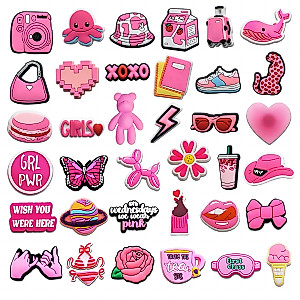 Veramz 37Pcs Pink Shoe Charms for Girls Women - Shoe Charms for Clog Decoration, Shoes Charms Slides Sandals Clog, Cute Shoe Accessories for Teens Girls and Women for Bracelets Party Favors