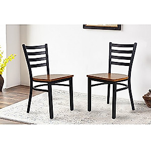 KARMAS PRODUCT Black Metal Dining Chairs Fully Assembled with Solid Wood Seat, Kitchen Restaurant Dining Room Chair Stackable Bistro Cafe Heavy Duty Side Chairs,Set of 2