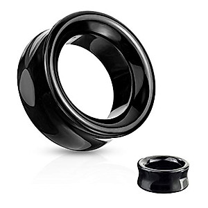 Ear gauges ear plugs Black Obsidian Hollow Tunnels Organic Stone Duble Saddle Ear Plugs (22mm-7/8 gauge)