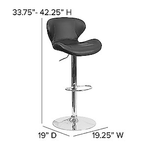 Flash Furniture Contemporary Black Vinyl Adjustable Height Barstool with Curved Back and Chrome Base
