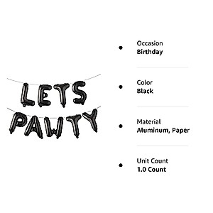 9PCS 16'' Foil Balloon Dog Pet Birthday Lets Pawty Balloons,Happy Birthday Banner for Pet Dog Party Supplies Decoration Set (Black)