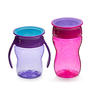 Wow Cup Stages Kids and Baby 360 Sippy Cup, Pink/Purple, 10 oz/7 oz, 2 Pack