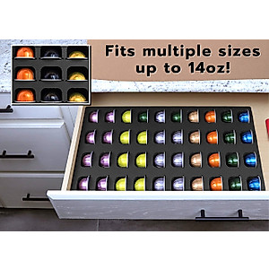 Polar Whale 2 Coffee Espresso Capsule Drawer Organizer Tray Inserts Compatible with Nespresso Vertuo VertuoLine Kitchen Home Office Waterproof Washable Black Foam 40 Compartment 12.75 x 20.25 Inches