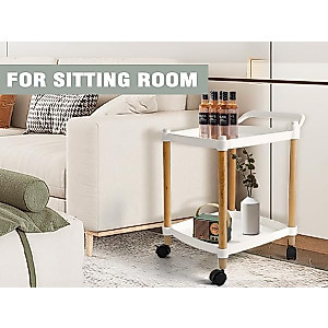 Rolling Utility Cart with Wheels Storage Cart on Wheels, Side Table End Bedside Table White