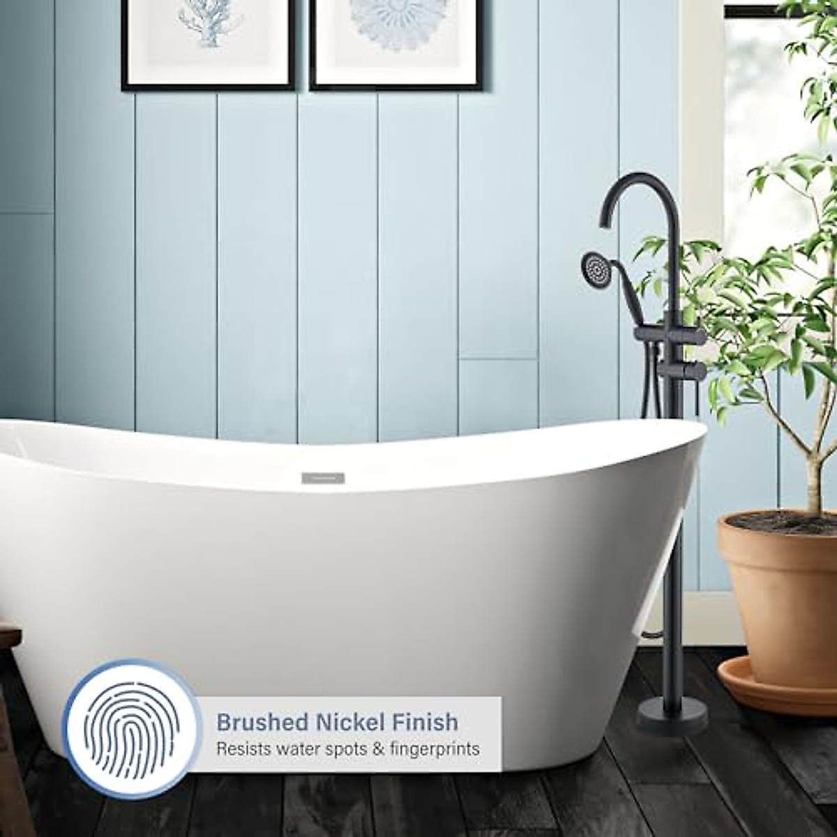 Freestanding Bathtub Faucet Floor Mount Tub Filler Matte Black Standing High Flow Shower Faucets with Handheld Shower Mixer Taps Swivel Spout