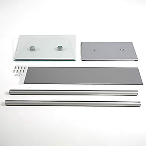 M&T Displays Tempered Clear Glass Conference Podium Stand with Aluminum Front Panel Silver Aluminum Body and Base 43.9 Inch Height Floor Standing Lectern Pulpit Desk for Classroom Church