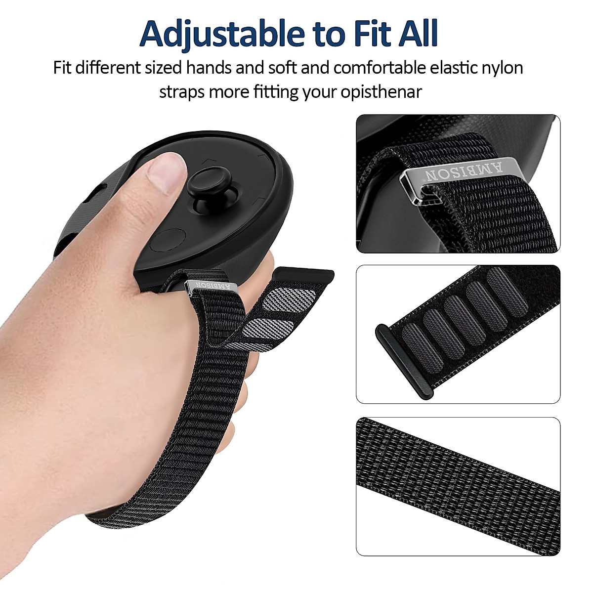 AMBISON Upgraded Controller Grips Cover for Oculus Meta Quest 3S/3 Accessories,with Adjustable Nylon Active Knuckle Straps&Battery Opening Protector,Anti Throw Relax Hands Enhance Holding (Black)