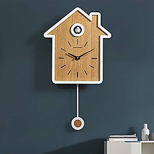 SHISEDECO Modern Cucu Wall Clock Striking Small Cute Bird, Natural Bird Voices or Cuckoo Call, Simple Fashion Wood Creative Pendulum Clocks, Unique Home Decoration for Living Room, Kitchen. (White)
