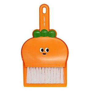 Generic Cute Carrot Mini Broom and Dustpan Set for Desk, Small Dustpan and Brush Set, Orange