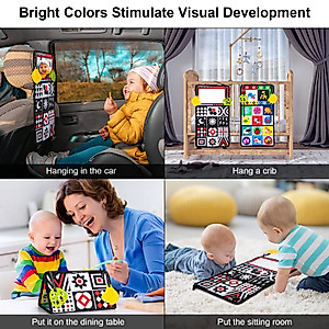 Tyseoome Tummy Time Mat, Baby Mirror,Infant Toys Baby Toys 3-6 7 8 9 10 11 12 Months,Newborn Toys Sensory Toy Montessori Sensory Crinkle Black and White Book Boys Girls Soft Floor Mirror