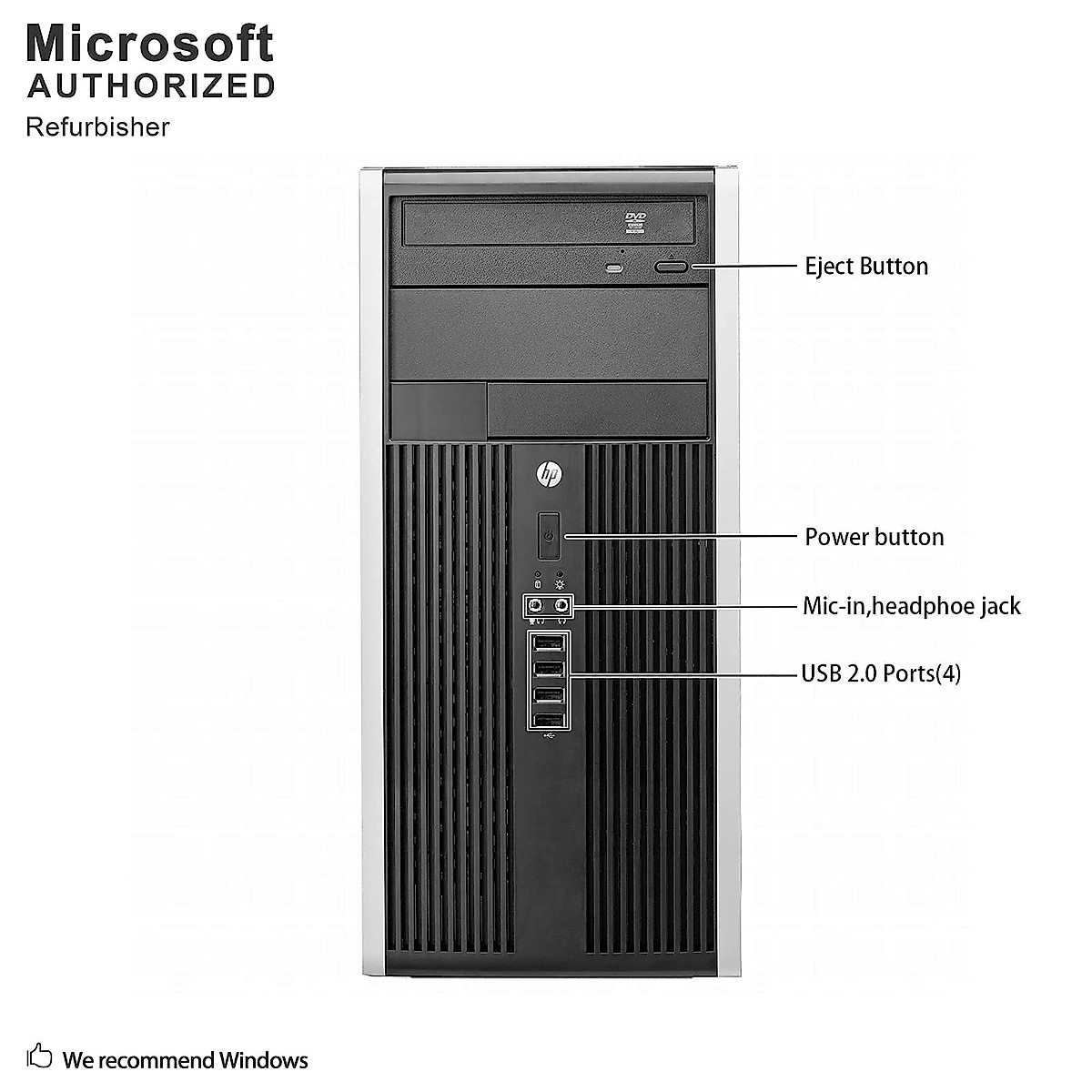 HP Compaq Pro 6300 Tower Desktop PC, Intel Quad Core i7-3770 up to 3.9GHz, 8G DDR3, 1T, WiFi, Bluetooth 4.0, DVD, Windows 10 64-Multi-Language Support English/Spanish/French (Renewed)
