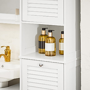 SoBuy Bathroom Tall Cabinet Hidden Laundry Hamper Cabinet with Storage Laundry Basket, Laundry Cupboard Bathroom Storage Cabinet with a Clothes Basket, Laundry Cabinet Laundry Chest, White BZR124-W