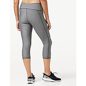 Under Armour Women's HeatGear Armour High Waisted Pocketed No-Slip Capri Leggings , Charcoal Light Heather (019)/White , Medium Short