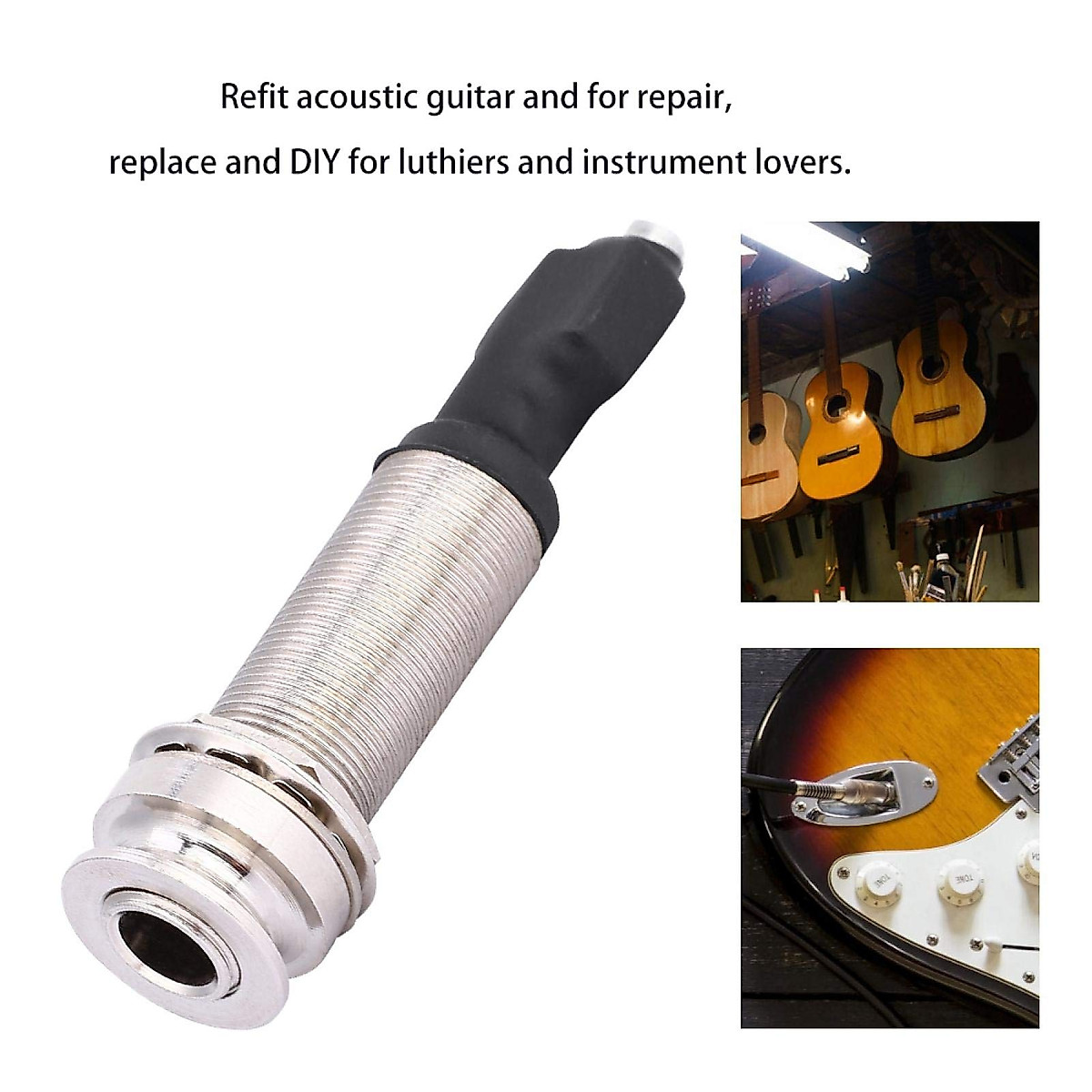 Lazmin112 1/4" (6.35mm) Output 2.5mm Input Endpin Jack, Piezo Pickup Jack Built-in Rod Piezo Pickup for Acoustic Guitar