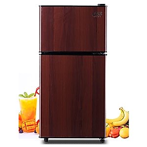 KRIB BLING 3.5 Cu.ft Retro Mini Fridge with Freezer - Compact Refrigerator for Home, Office, Dorm, or RV with Adjustable Mechanical Thermostat and 2-Door Design, Wood