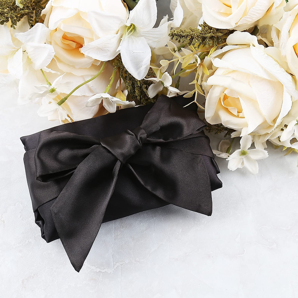 Sent Hair Extra Large Satin Hair Bonnet for Women, Double-Layer Elastic Night Sleeping Cap with Tie Band for Braids/Curly/Long Hair - Black