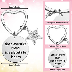 Set of 8 Sister Friends Gifts Not Sisters by Blood But Sisters by Heart 15 oz Funny Stemless Wine Glasses Friendship Keychain Birthday Christmas Gift for Sisters in Law Friends Women Girls Female